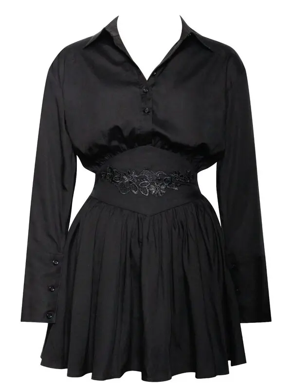 MISS CIRCLE NEW YORK Jamila Shirt Mini Dress With Embroidered Waist Detail - Black