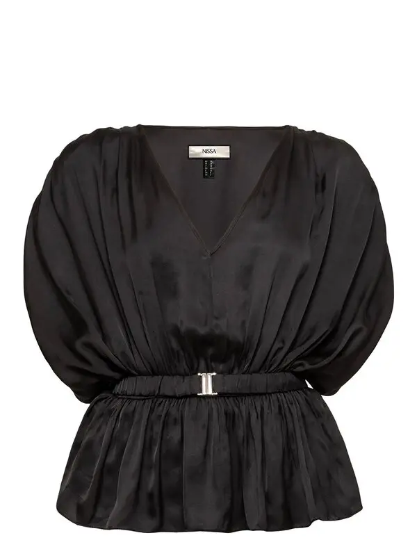 NISSA Belted Viscose Top - Black