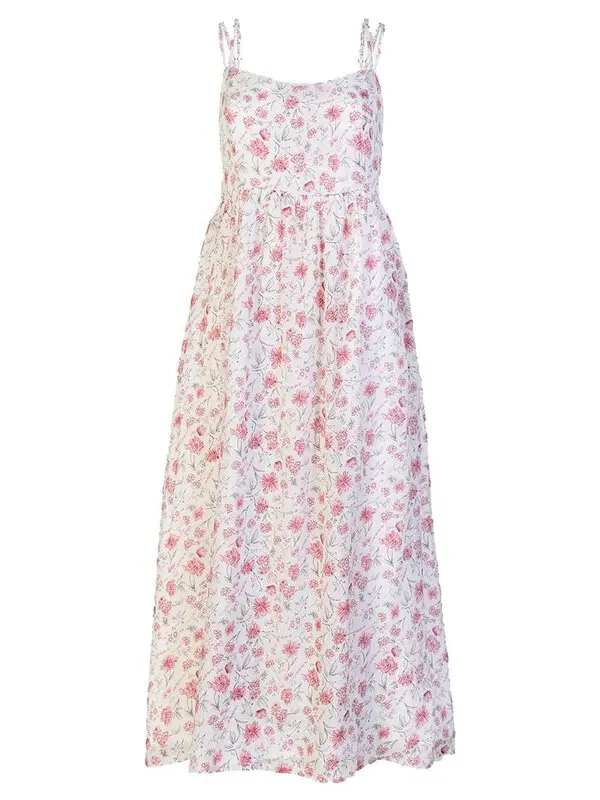 REISTOR Strappy Gathe Petal Fusion Midi Crepe Dress - Red
