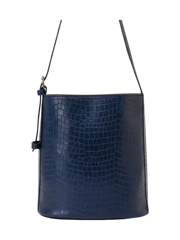 JUAN-JO Navy Croc Embossed Leather Bucket Bag - Blue