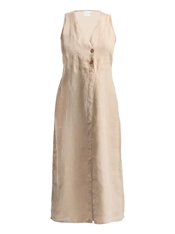 REISTOR Neutrals Straight Dress With Front Slit In Neutral Hemp - Beige