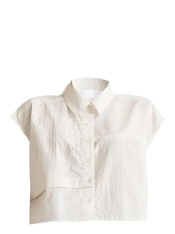 REISTOR Embroidered Panel Crop Cotton Top - White