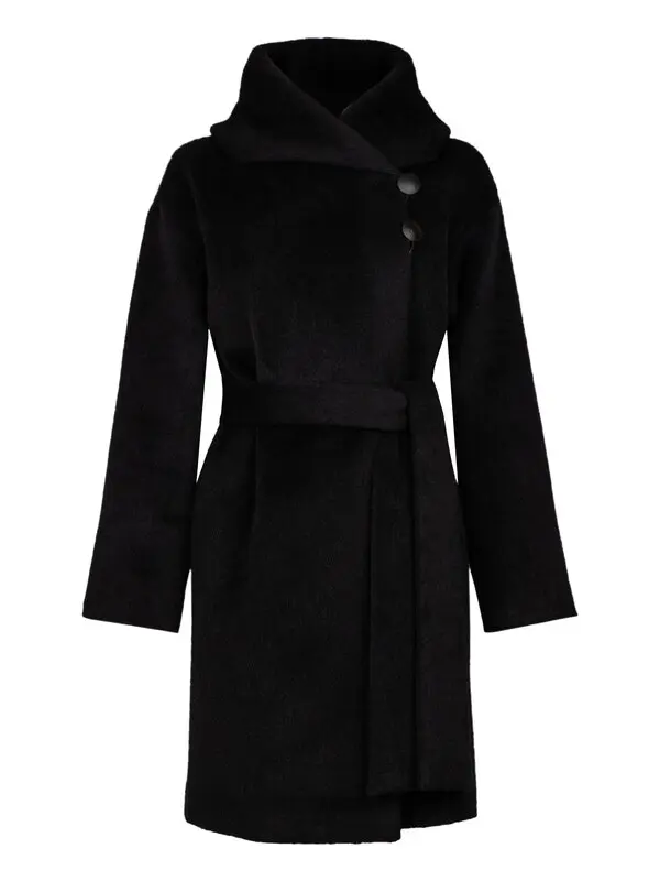GINTA Alpaca & Wool-blend Hooded Coat - Black