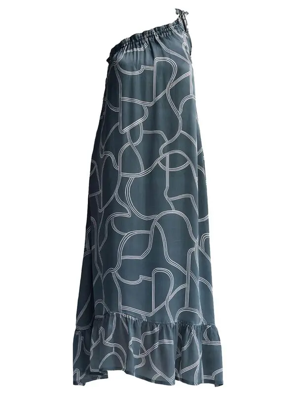 REISTOR One Shoulder Maxi Dress In Abstract Stripes - Blue
