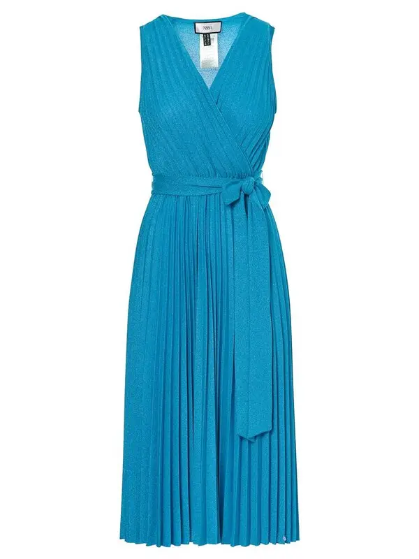NISSA Lurex Thread Viscose Dress Aqua - Blue