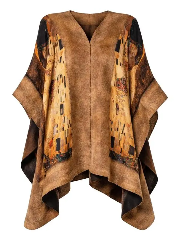 LUMINA ELIGMA Poncho Mulberry Silk & Merino Handmade Felt Camel - Brown