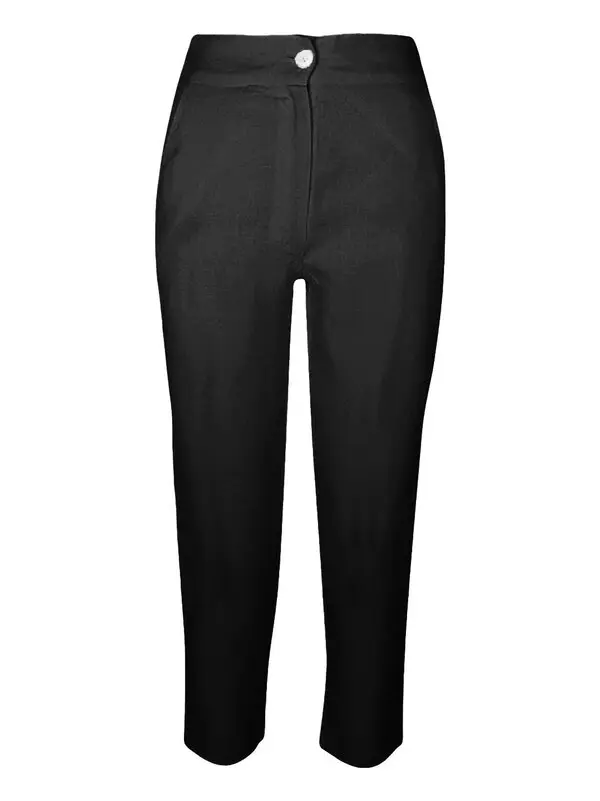 Haris Cotton Ribbed Back Waist Linen Tapered Pants - Black