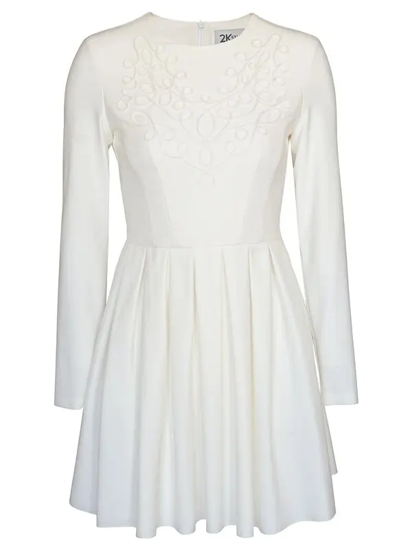 2KSTYLE Aurum Pleated Hand-embroidered Mini Dress - White