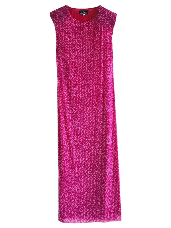 L2R THE LABEL Shoulder Pad Printed Mesh Dress In Hot - Pink