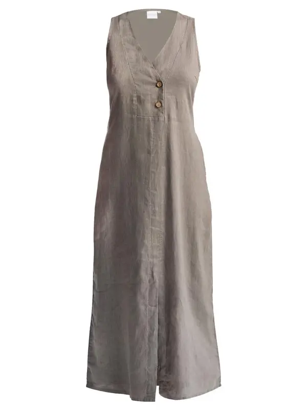 REISTOR Straight Dress With Front Slit In Dark Hemp - Green