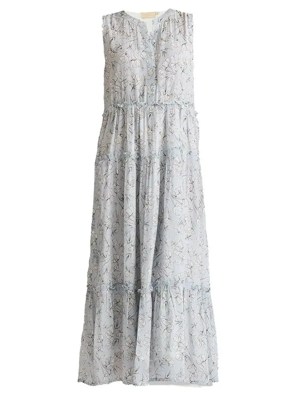 REISTOR Perfect Resort Maxi Crepe Dress In Florals - Blue