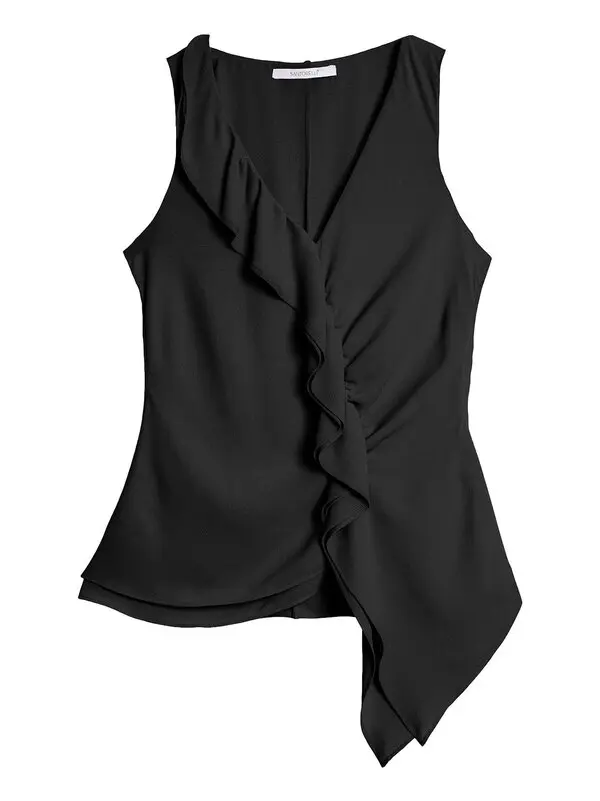 Santorelli Tyra Sleeveless Top With Asymmetric Ruffles - Black