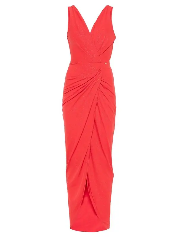 NISSA Glitter Maxi Dress - Red