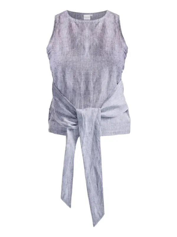 REISTOR Front-tie Top In Linen Stripes - Grey