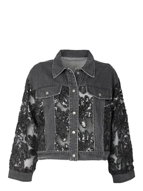 Saachi Denim Sequin Soft Lace Jacket - Black