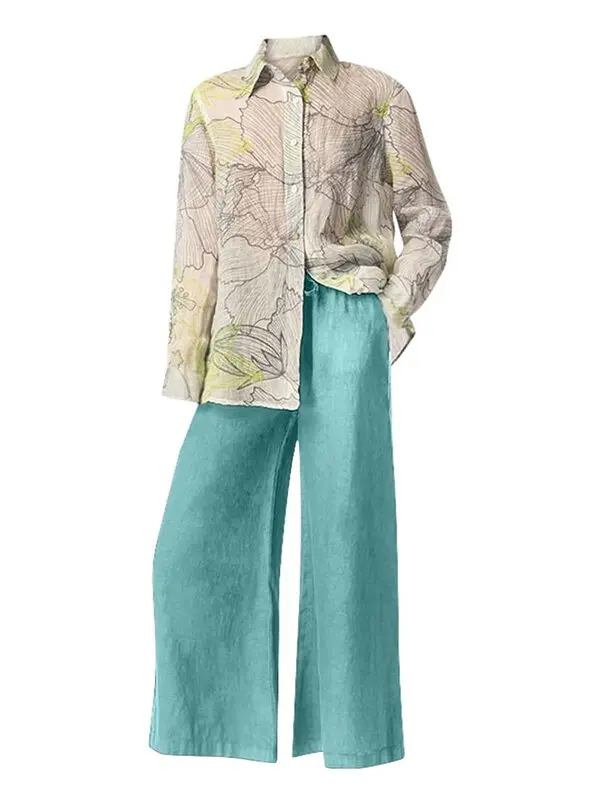 Haris Cotton Drawstring Waist Wide Leg Linen Pants Crystal - Blue