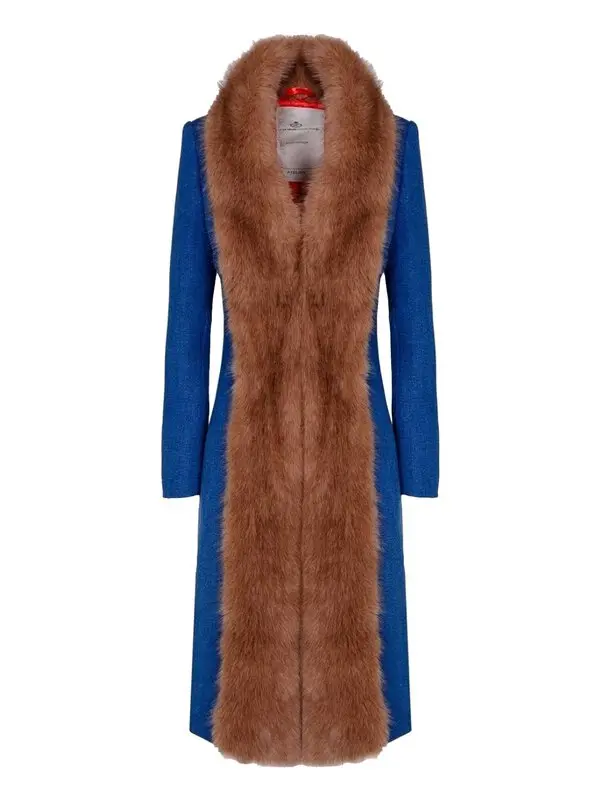 THE EXTREME COLLECTION Sapphire Faux Fur Structured Long Coat - Blue