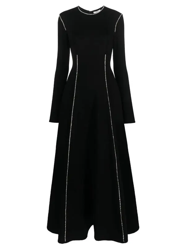 NISSA Rhinestone Embellished Viscose Dress - Black