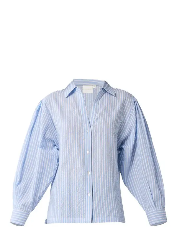 REISTOR Striped Shirt With Long Balloon Sleeves - Blue