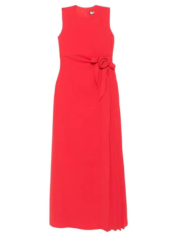 NISSA Floral-appliqué Midi Dress - Red