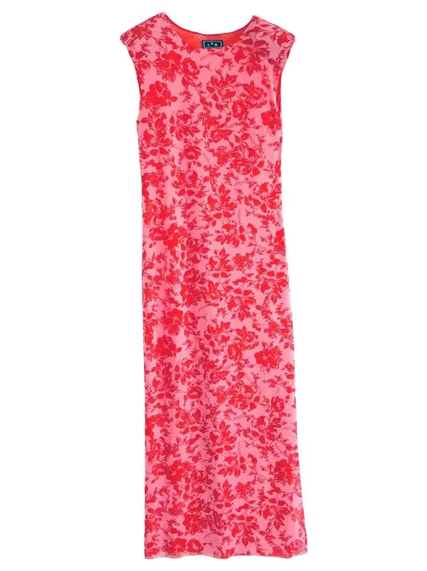 L2R THE LABEL Shoulder Pad Printed Mesh Dress In Lana - Red