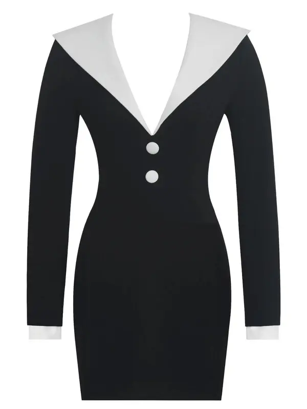 MISS CIRCLE NEW YORK Heather Collared Decorative Button-front Mini Dress - Black