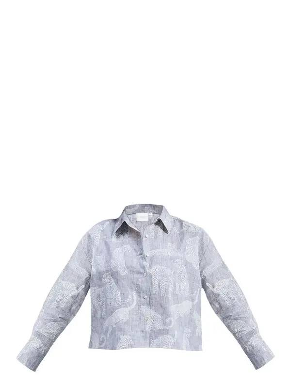 REISTOR Oversized Boxy-fit Shirt In Animal Print - Grey