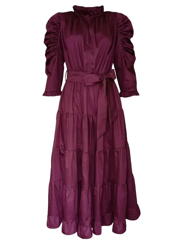 LALIPOP DESIGN Cotton Poplin Burgundy Midi Dress - Red