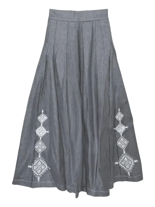 L2R THE LABEL Embellished Emberloom Denim Maxi Skirt - Grey