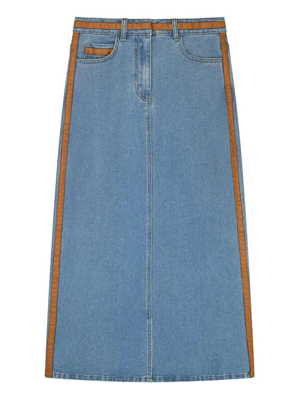 RAVE ON TREND Denim Skirt With Leather Detail - Blue
