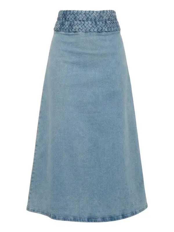 ESTHER SAADIA Elizabeth Highwaisted Braided Stretch Denim Skirt - Blue