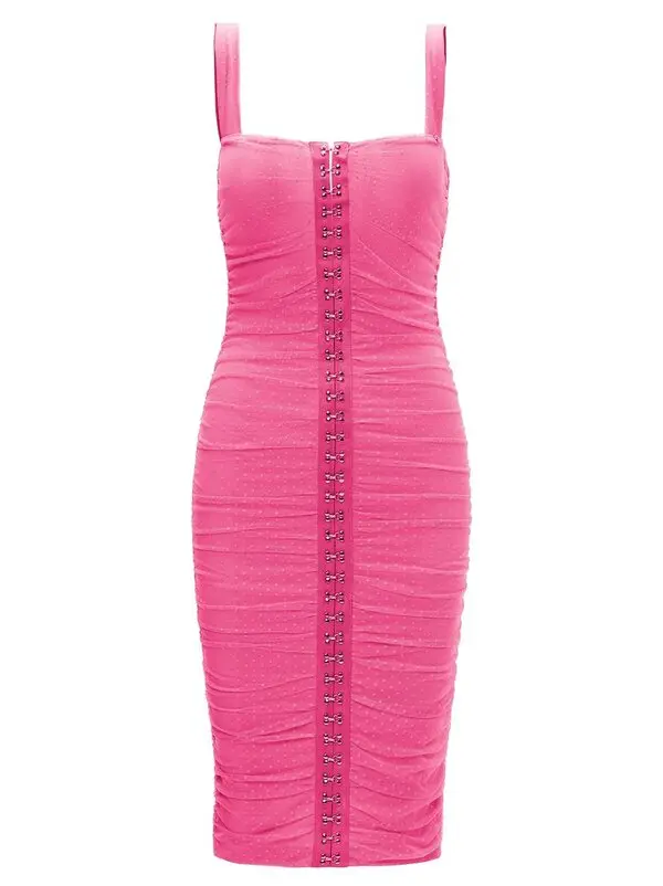 NISSA Lace Insert Silk Dress - Pink