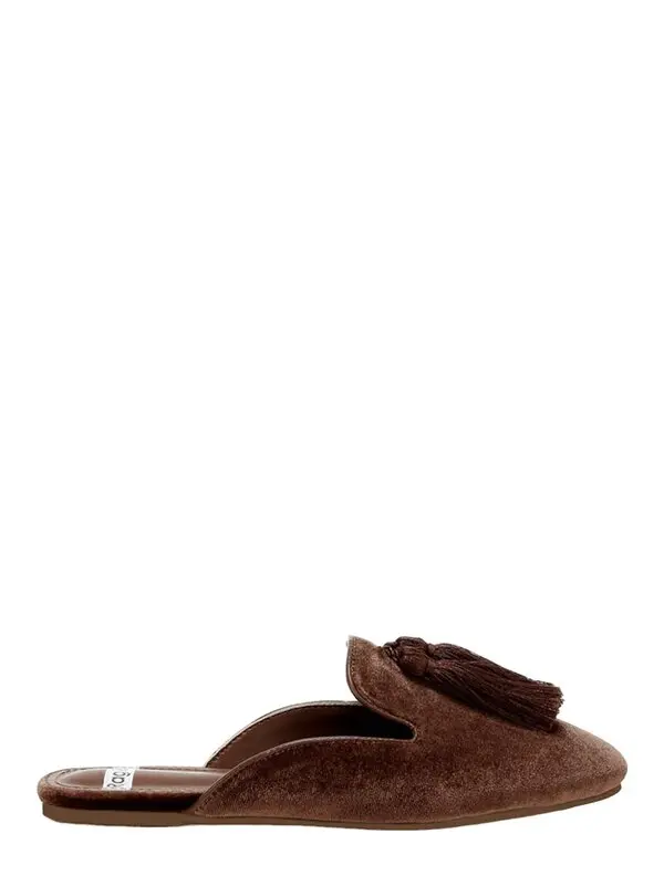 RAG & CO Cardinal Tassel Detail Velvet Mules In By - Brown