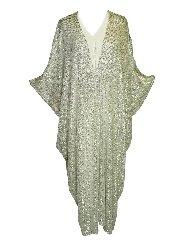 JENNAFER GRACE Platinum Sequin Kaftan Caftan Dress - Silver