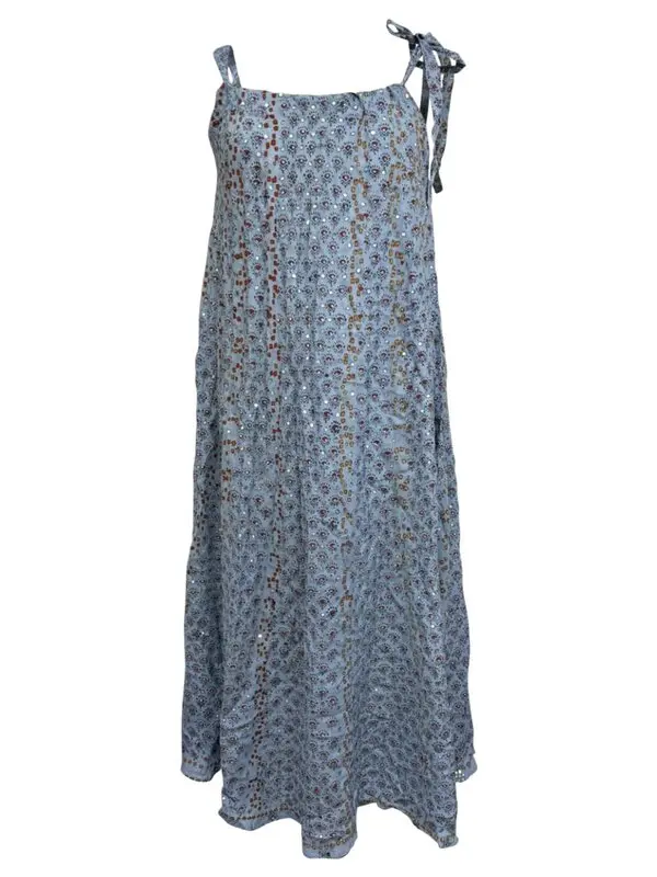 JOSHI Silk Beaded Tie Shoulder Dress - Blue