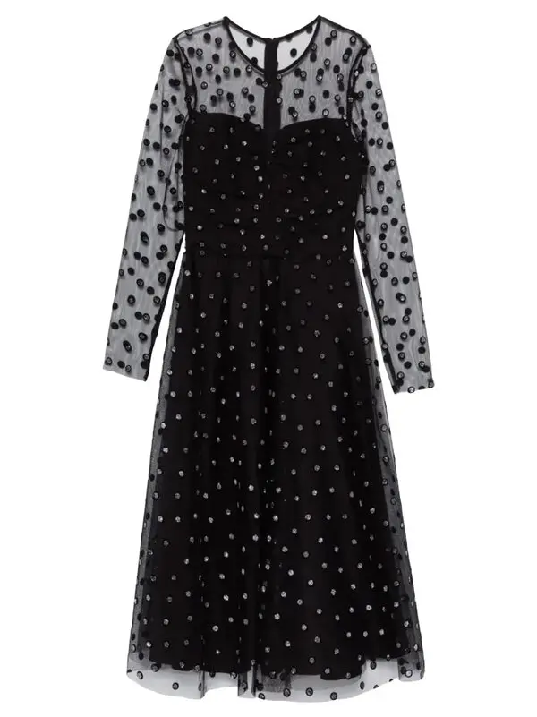 NISSA Polka-dot Glitter-embellished Tulle Dress - Black