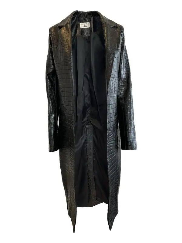 GALLERIADELE The Croc Leather Trench Coat - Black
