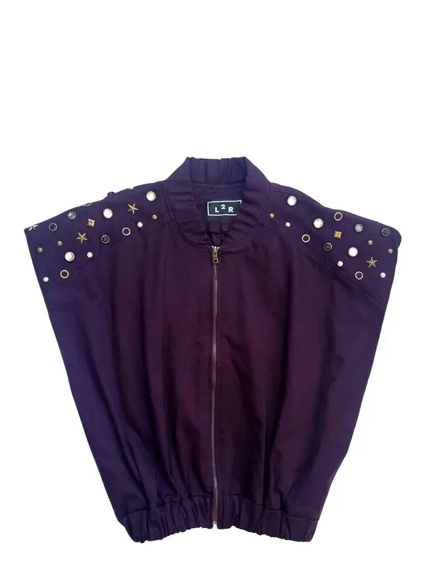 L2R THE LABEL Studded Burgundy Sleeveless Bomber Jacket - Red