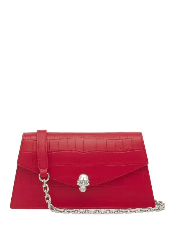 Alexander McQueen Mini Croc-embossed Skull Shoulder Bag - Red