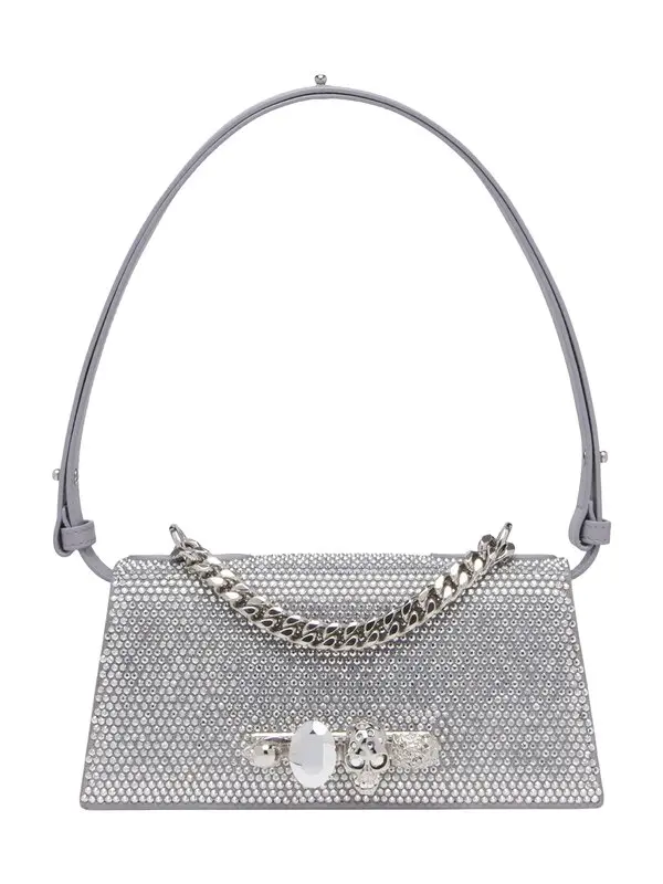 Alexander McQueen Leather Jewelled Shoulder Bag - Silver