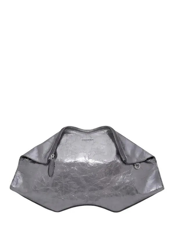 Alexander McQueen Cracked Metallic Leather Manta Pouch - Silver