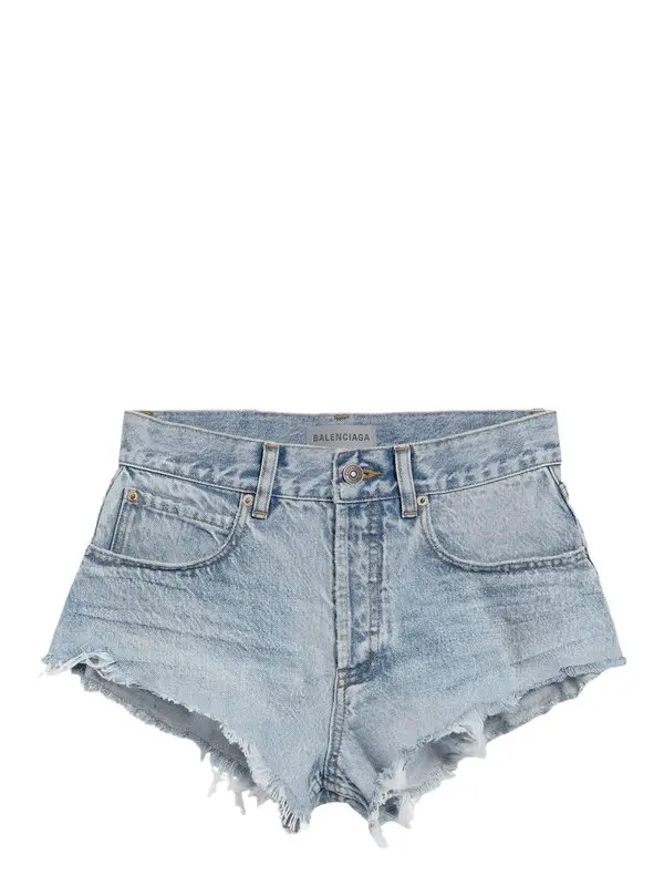 Balenciaga Distressed Denim Shorts - Blue