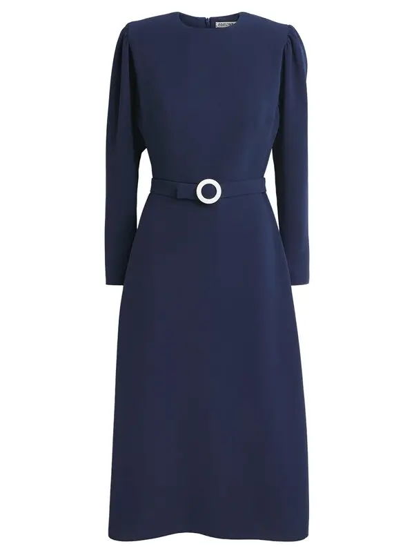 EDELINE LEE Belted A-line Midi Dress - Navy