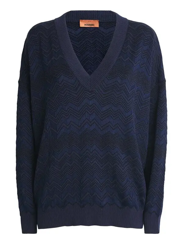 Missoni Chevron V-neck Sweater - Navy