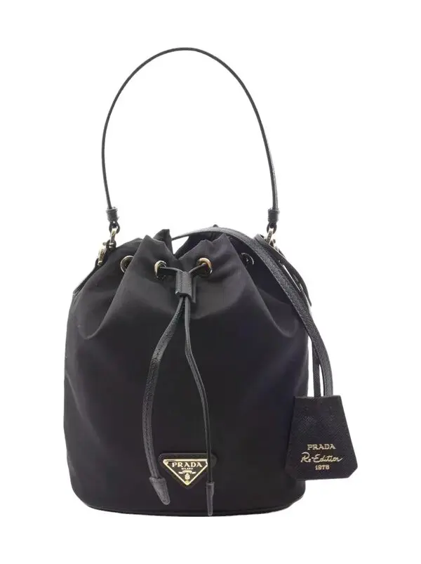 Prada 2020s Re-edition 1978 Two-way Leather-trims Bucket Bag - Black