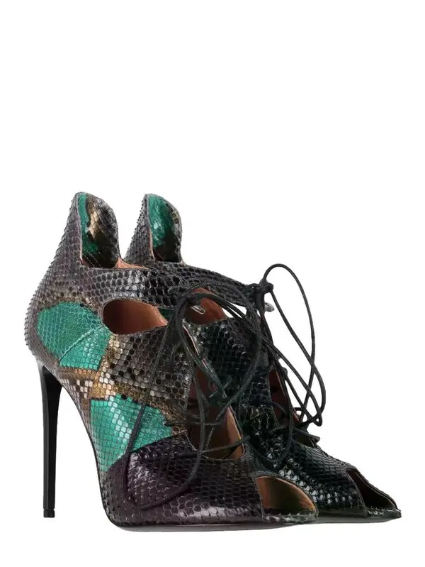 Roland Mouret Snake-print Lace-up Sandals - Black