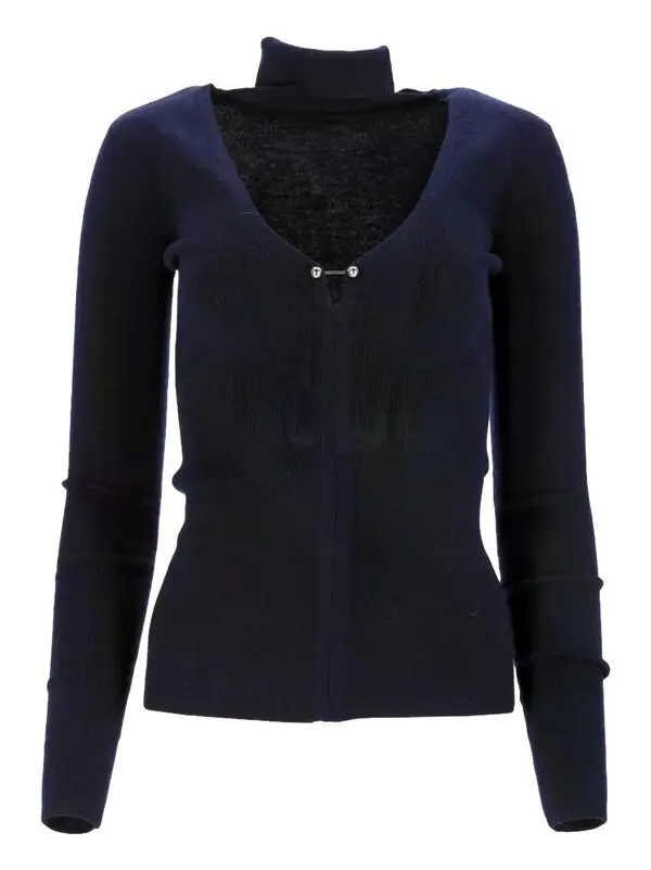 DION LEE Cutout Turtleneck Wool Sweater - Blue