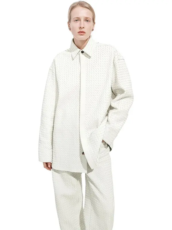 Bottega Veneta Intrecciato Leather Shirt - Chalk