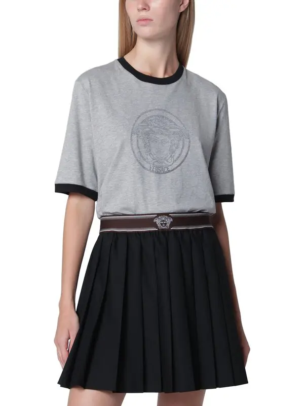 Versace Cotton Jersey T-shirt With Printed Logo - Grey