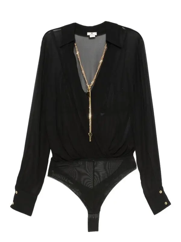 Elisabetta Franchi Wrap-style Long-sleeve Bodysuit - Black